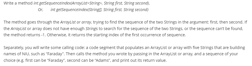 Solved Write A Method Int Getsequencelndex Arraylist String