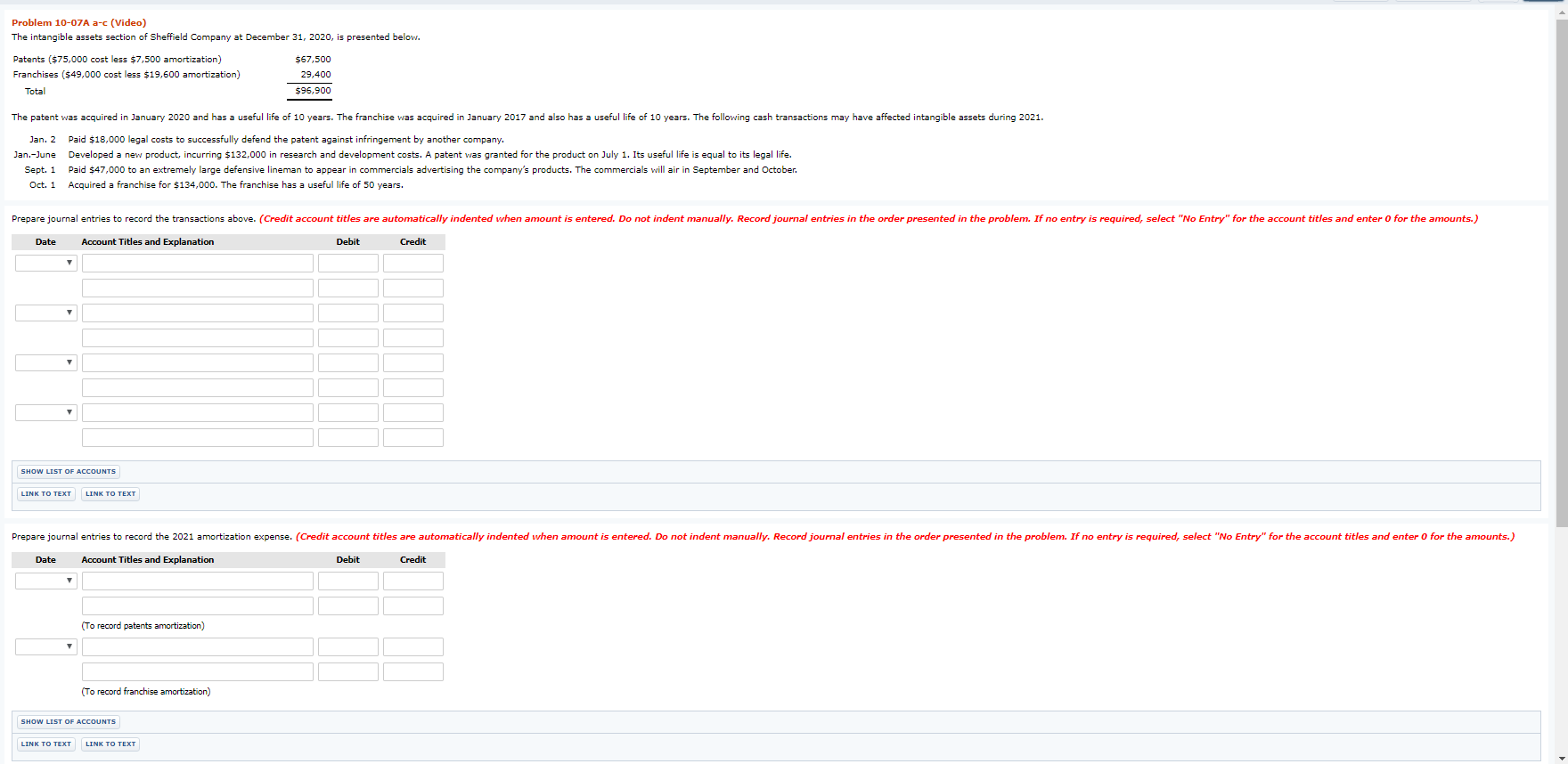 Solved Problem 10-07A a-c (Video) The intangible assets | Chegg.com