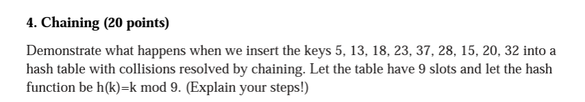 Solved 4. Chaining ( 20 points) Demonstrate what happens | Chegg.com