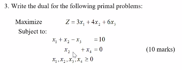 Solved 3. Write the dual for the following primal problems: | Chegg.com
