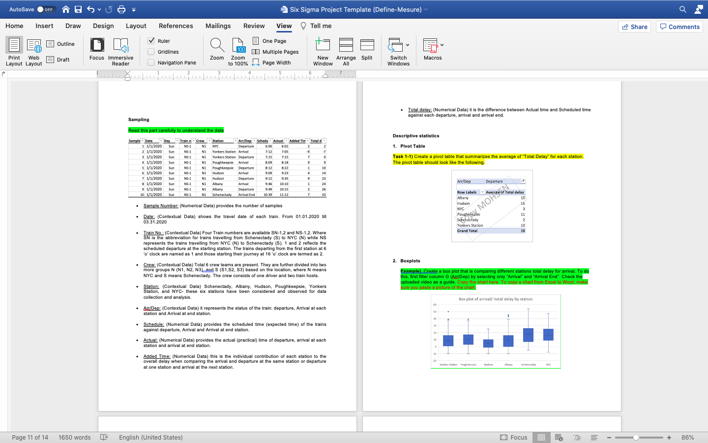AutoSave OFF ños 50 w Six Sigma Project Template | Chegg.com