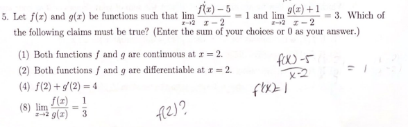 Solved 5. Let f(x) and g(x) be functions such that | Chegg.com