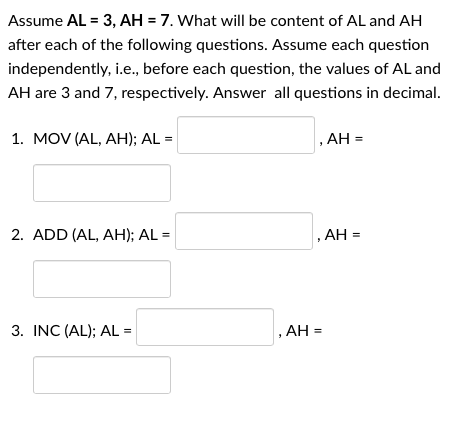 Solved Consider registers AL, AH, AX, and EAX. These are | Chegg.com