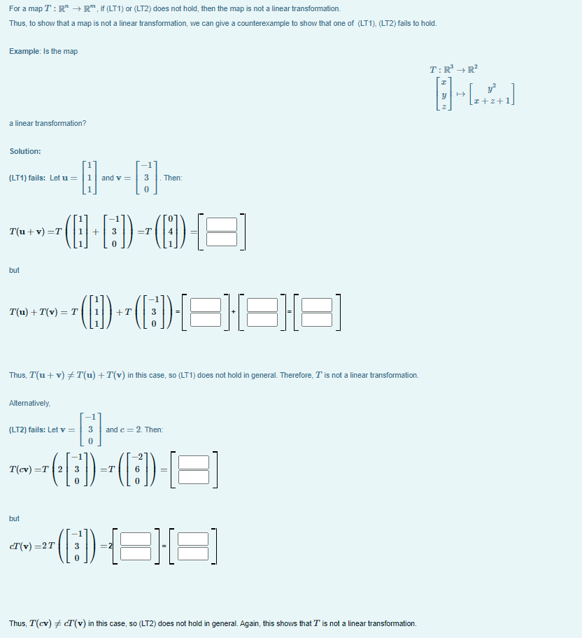 Solved For a map T:R" + R", if (LT1) or (LT2) does not hold, | Chegg.com
