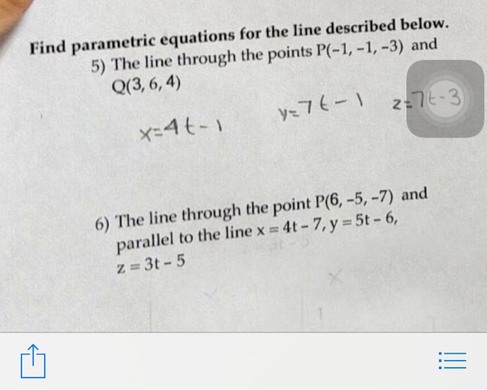 Solved Find parametric equations for the line described | Chegg.com