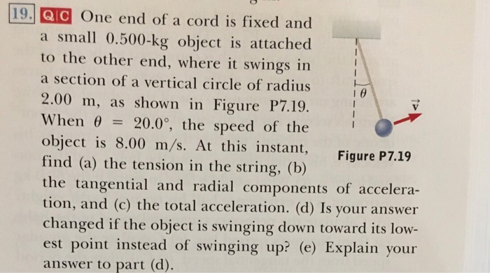 Solved One end of a cord is fixed and a small 0.500-kg | Chegg.com