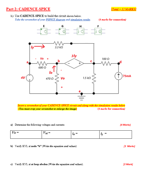 Solved [Total = 12 MARKSI Part 2: CADENCE-SPICE 1.) Use | Chegg.com