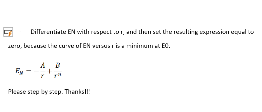 Solved - Differentiate EN with respect to r, and then set | Chegg.com