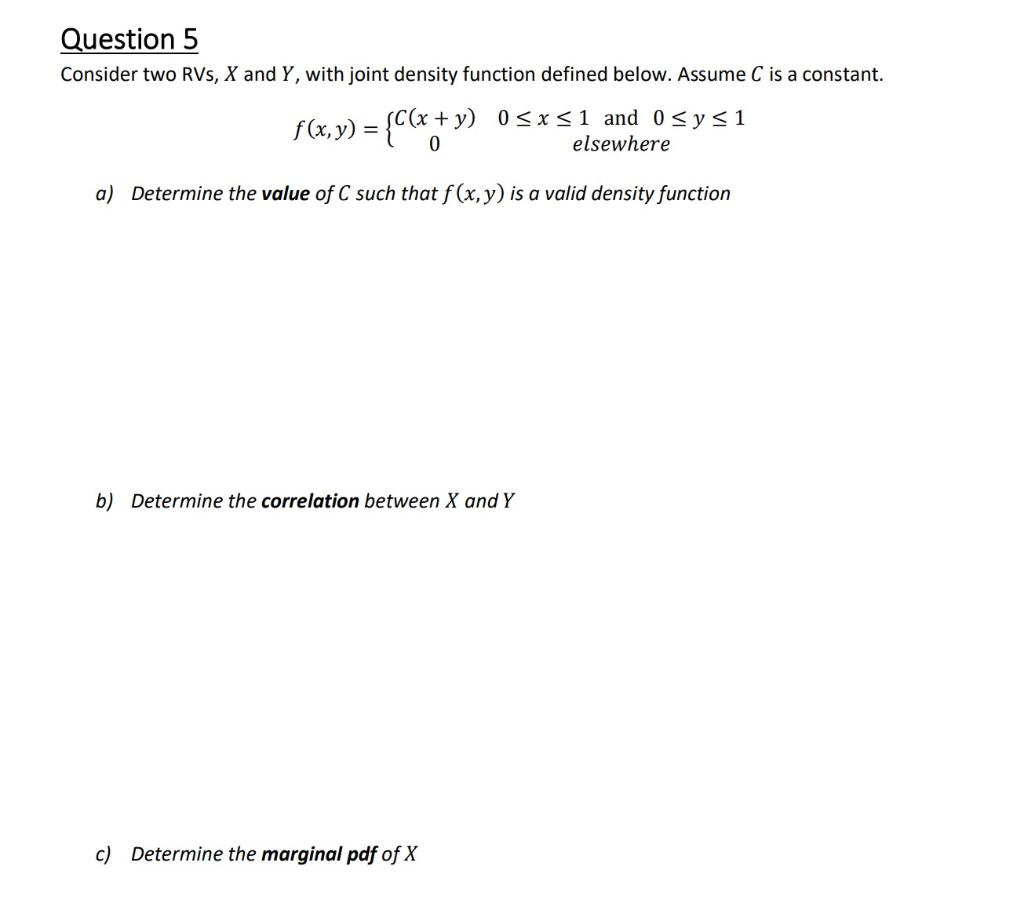Solved Question 5 Consider two RVS, X and Y, with joint | Chegg.com