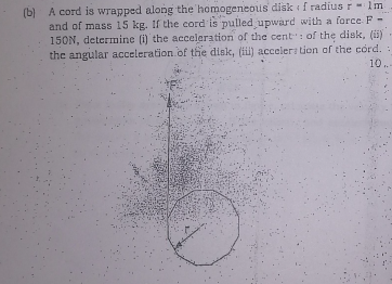 Solved (b) A cord is wrapped along the homogeneouis disk if | Chegg.com