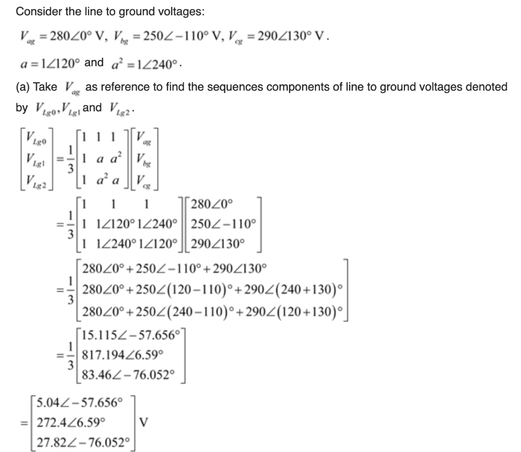 Solved Given the line-to-ground voltages | Chegg.com