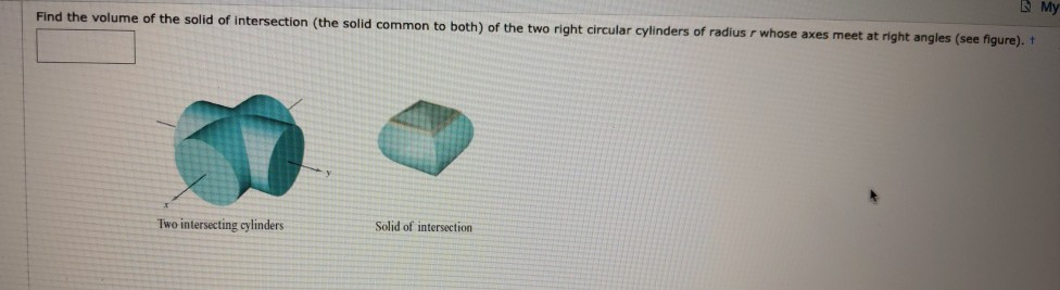 Solved Find the volume of the solid of intersection (the | Chegg.com