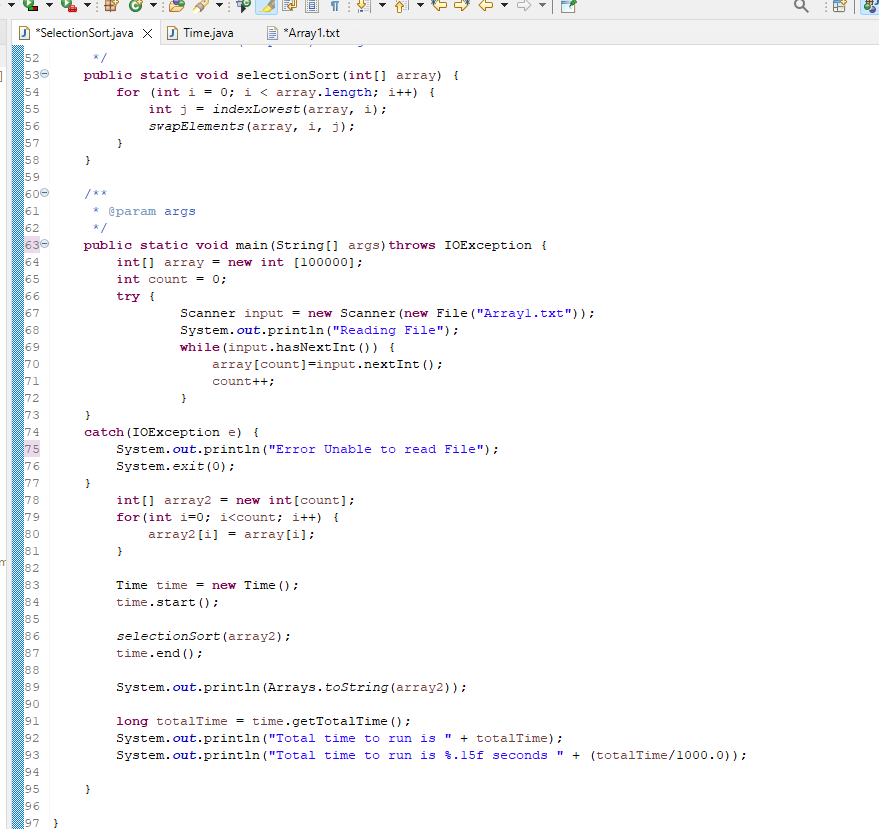 Solved I am writing code in java to run selection sort in | Chegg.com