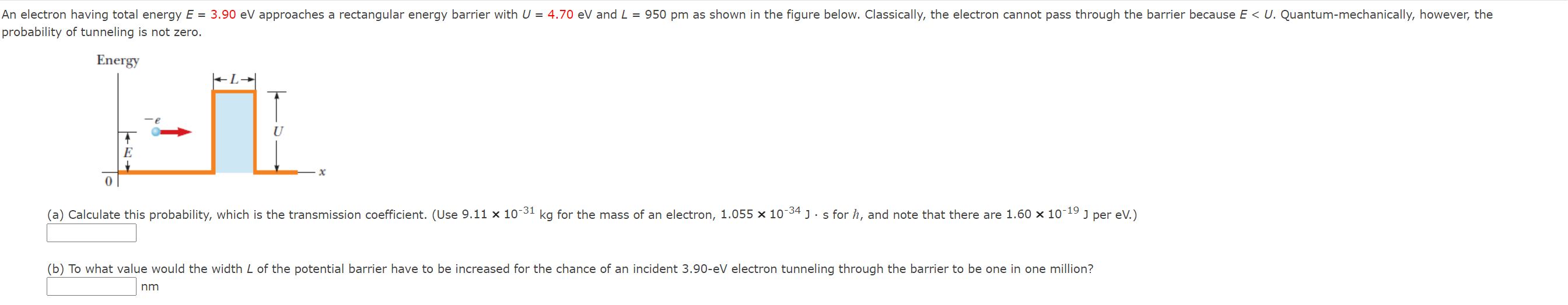 Solved An Electron Having Total Energy E 3 90 Ev