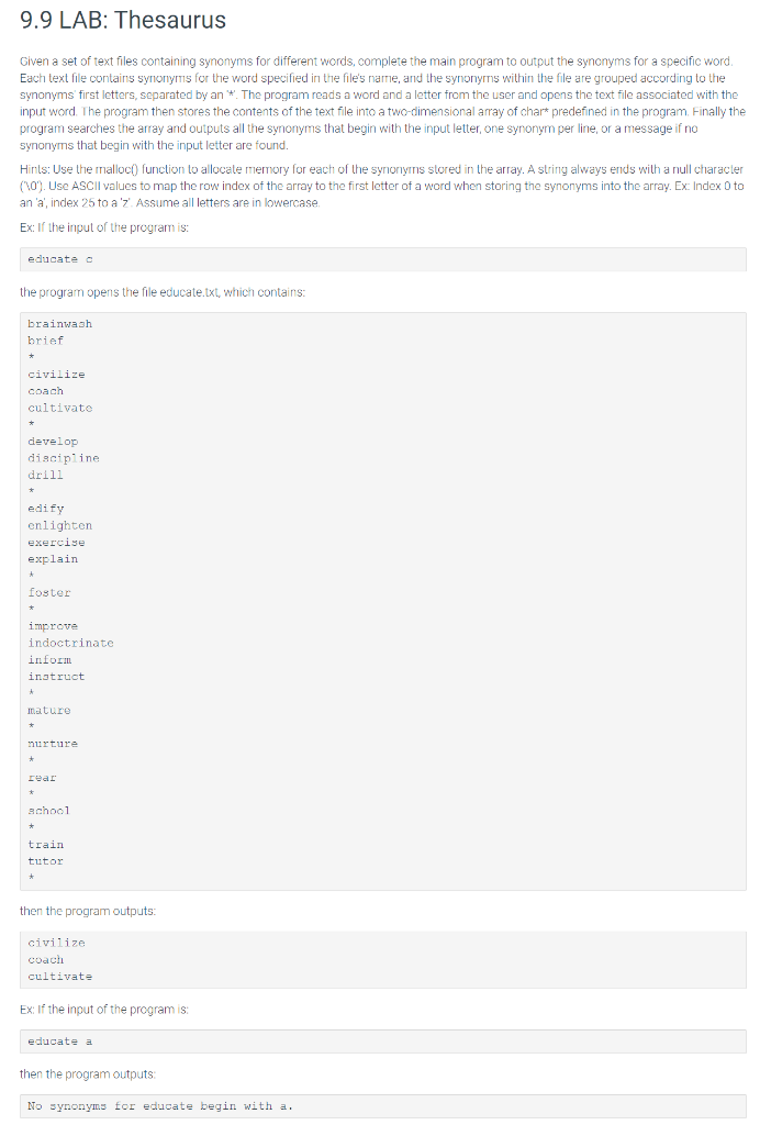 Solved 9.9 LAB: Thesaurus Given a set of text files | Chegg.com