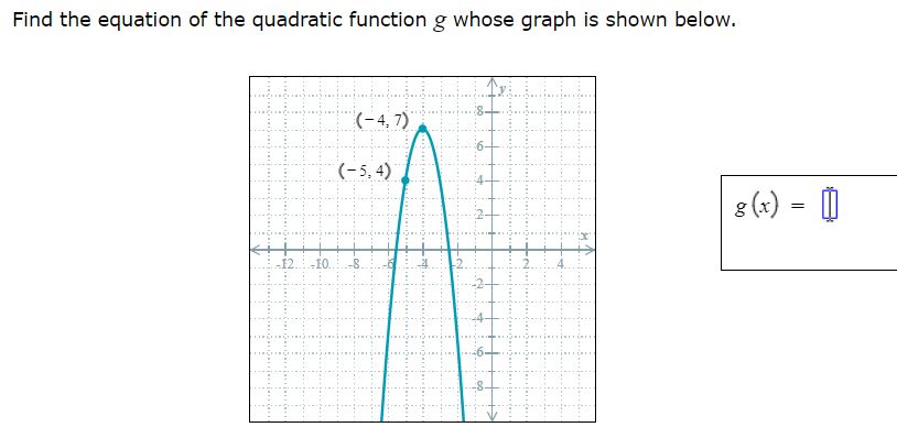 Solved Find the equation of the quadratic function g whose | Chegg.com