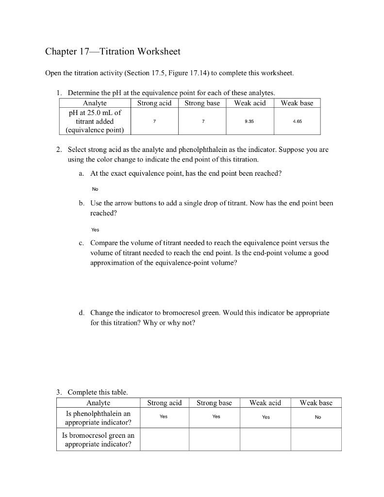 Chapter 17—Titration Worksheet Open the titration | Chegg.com