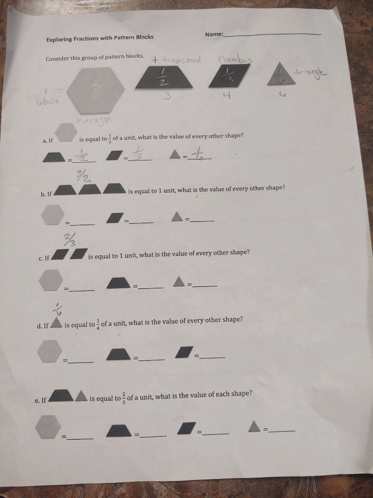 Solved Name: Exploring Fractions with Pattern Blocks | Chegg.com
