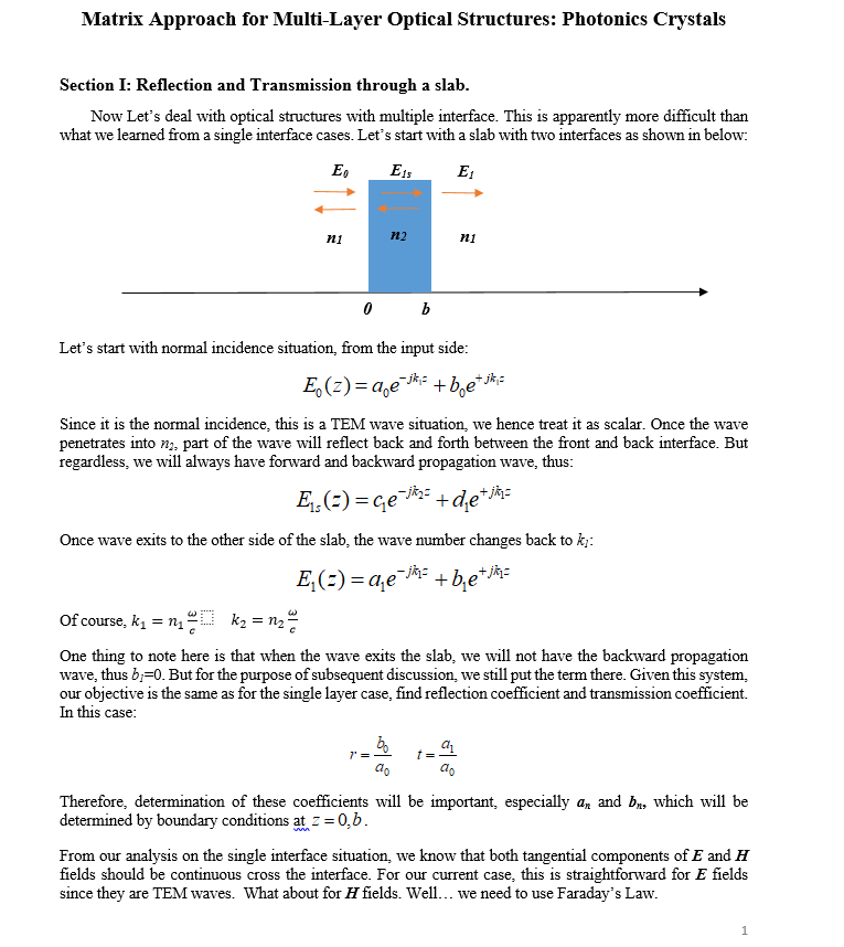 Matrix Approach for Multi-Layer Optical Structures: | Chegg.com