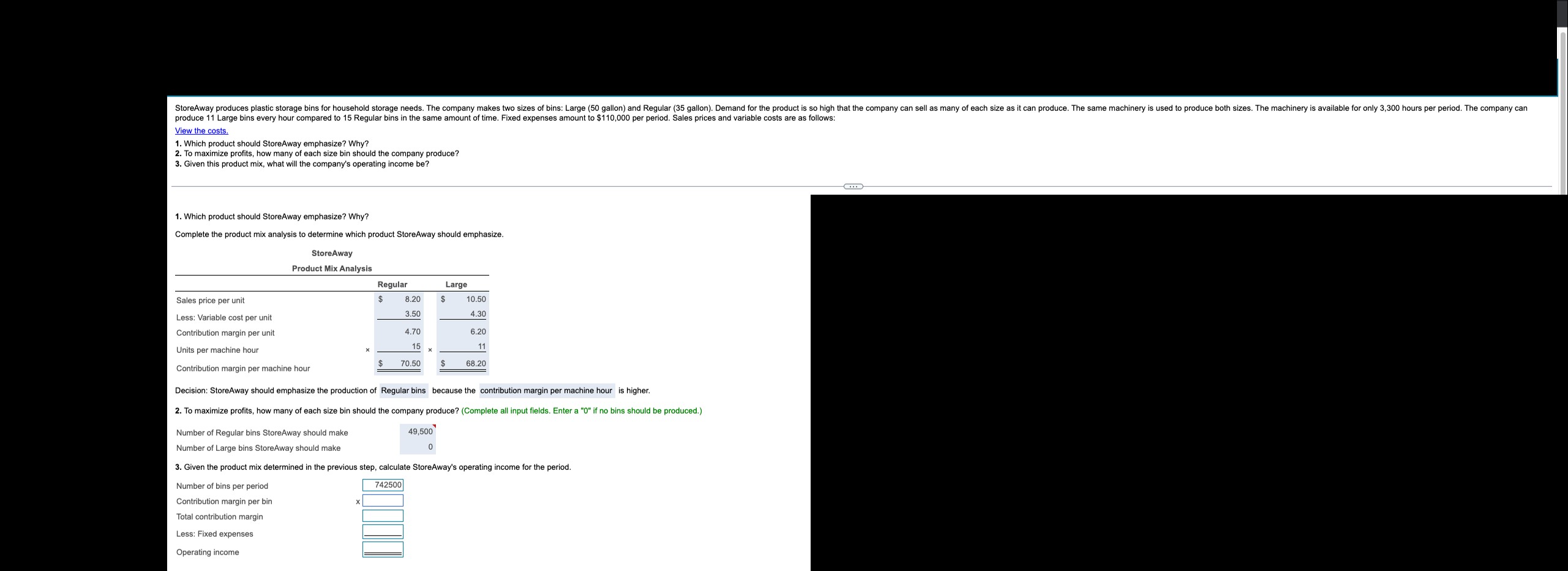 Solved produce 11 ﻿Large bins every hour compared to 15 | Chegg.com