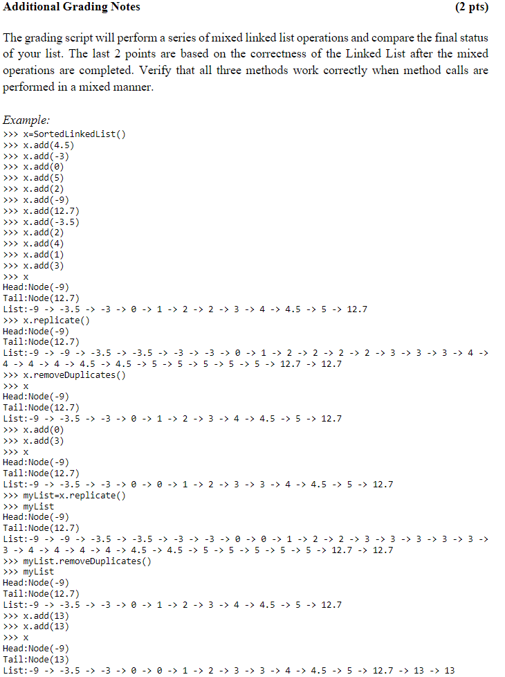 Solved Section 1: The SortedLinkedList class (10 points) In | Chegg.com