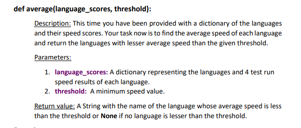 Solved average(language_scores, threshold): Description: | Chegg.com