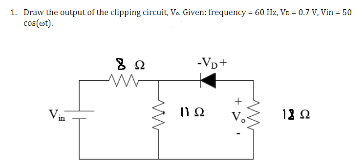 Solved 1. Draw the output of the clipping circuit, V0. | Chegg.com