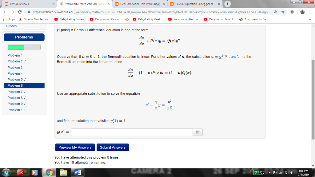 Solved HW28 Review 1 WeBWork: math-250-001-su19 x C Get | Chegg.com