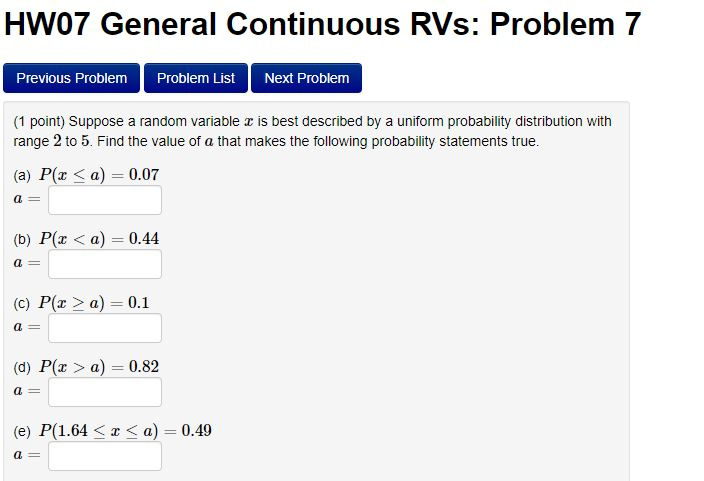 Solved HW07 General Continuous RVs: Problem 7 Previous | Chegg.com