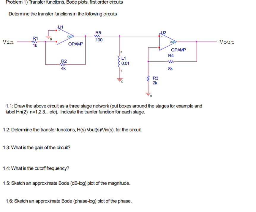 Solved Problem 1) Transfer functions, Bode plots, first | Chegg.com