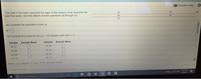 Solved The data in the table represent the ages of the | Chegg.com