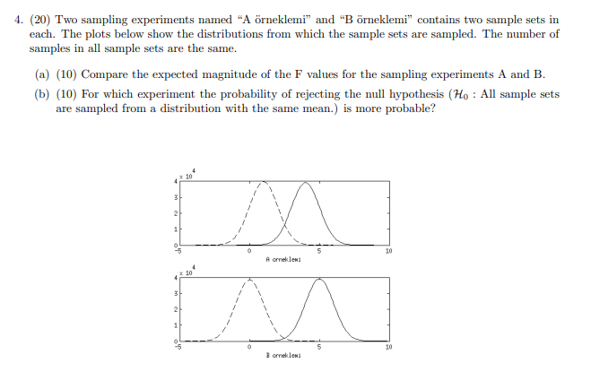Solved 4. (20) Two sampling experiments named "A örneklemi" | Chegg.com