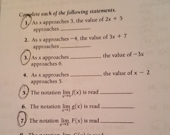 Solved Complete each of the following statements 1, As x | Chegg.com