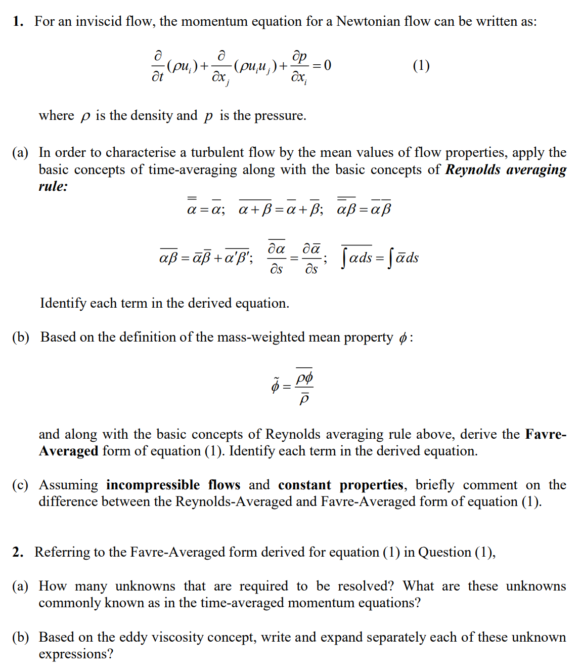 1. For an inviscid flow, the momentum equation for a | Chegg.com