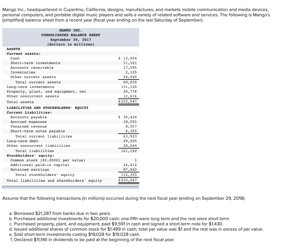 Solved Mango Inc., headquartered in Cupertino, California, | Chegg.com
