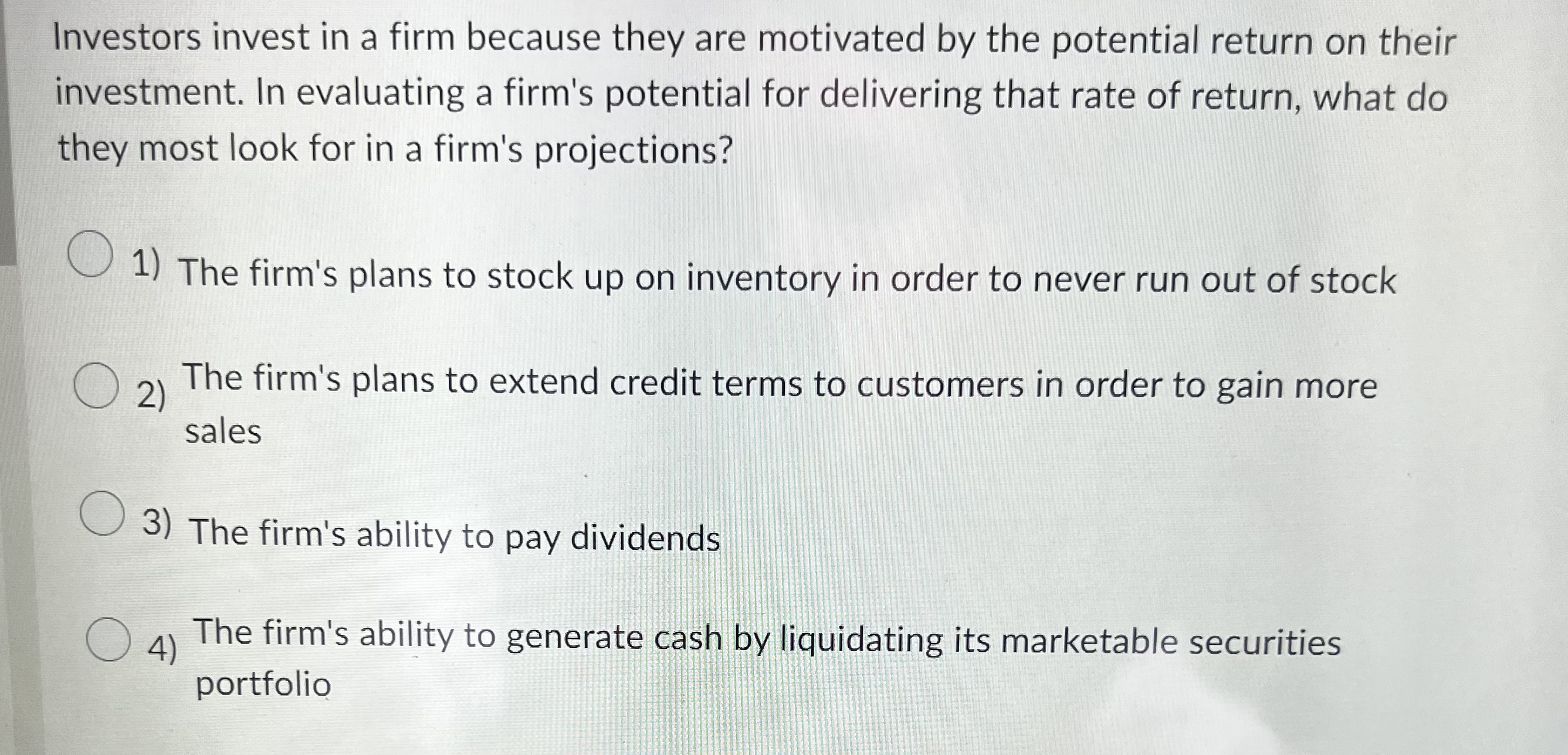 Solved Investors invest in a firm because they are motivated | Chegg.com