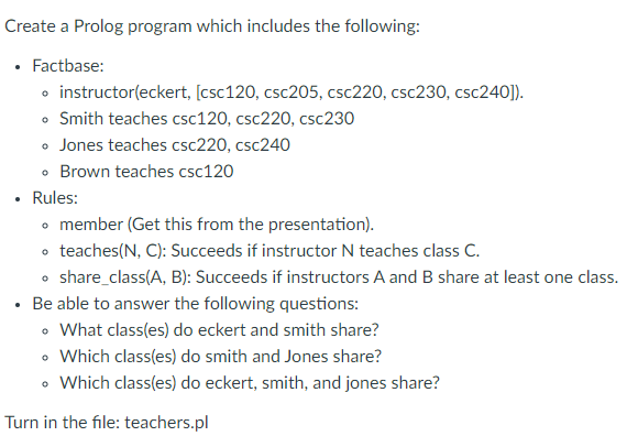 Solved O Create A Prolog Program Which Includes The 3589