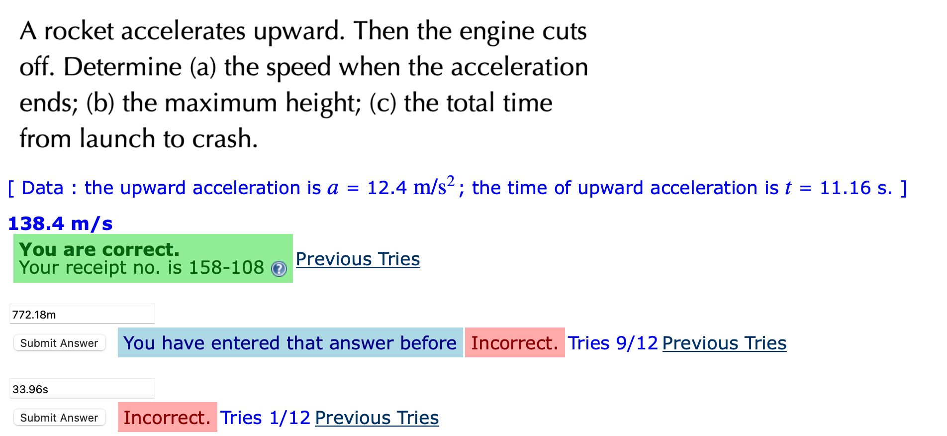 Solved A rocket accelerates upward. Then the engine cuts | Chegg.com