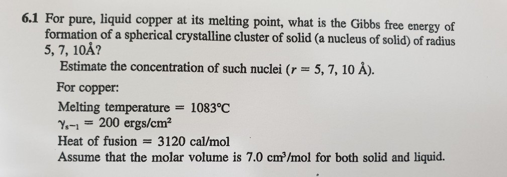 6.1 For pure, liquid copper at its melting point, | Chegg.com