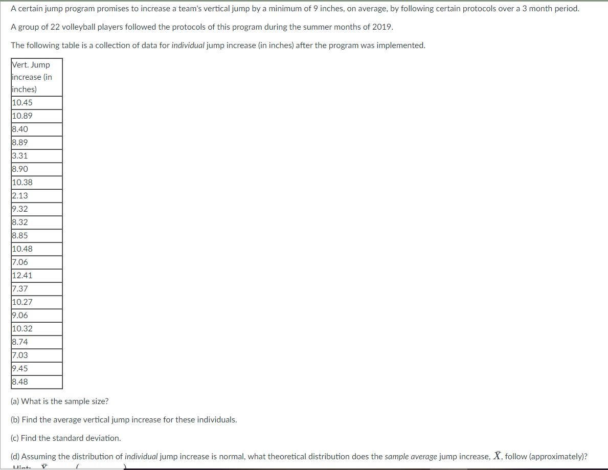 Solved A certain jump program promises to increase a team's | Chegg.com