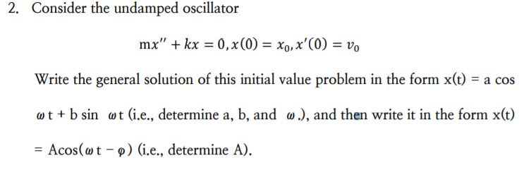 Solved 2. Consider the undamped oscillator mx" + kx = 0,x(0) | Chegg.com