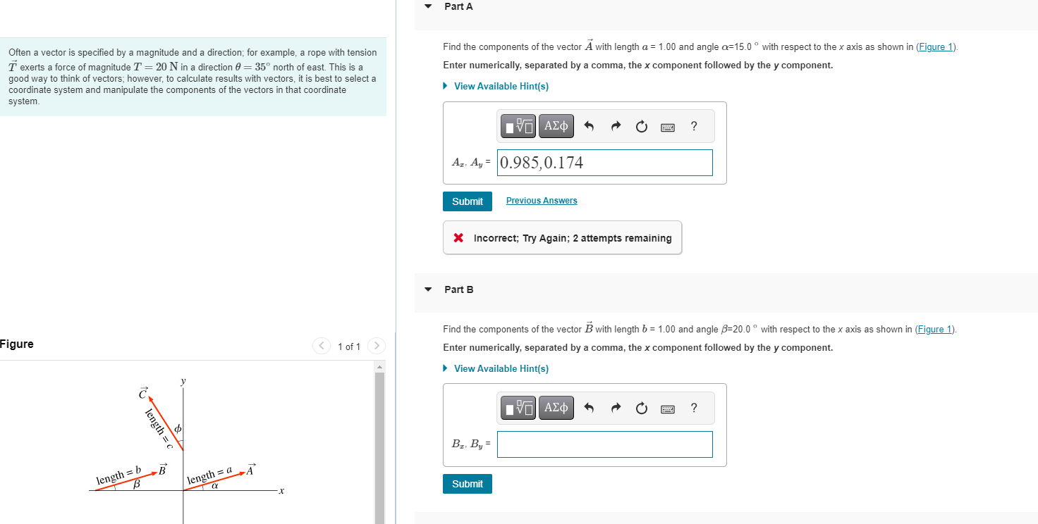 Solved Part A: Find the componenets of the vector A with | Chegg.com
