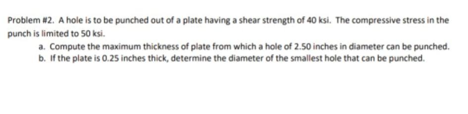 Solved Problem #2. A hole is to be punched out of a plate | Chegg.com