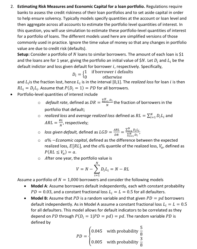 2. Estimating Risk Measures and Economic Capital for | Chegg.com