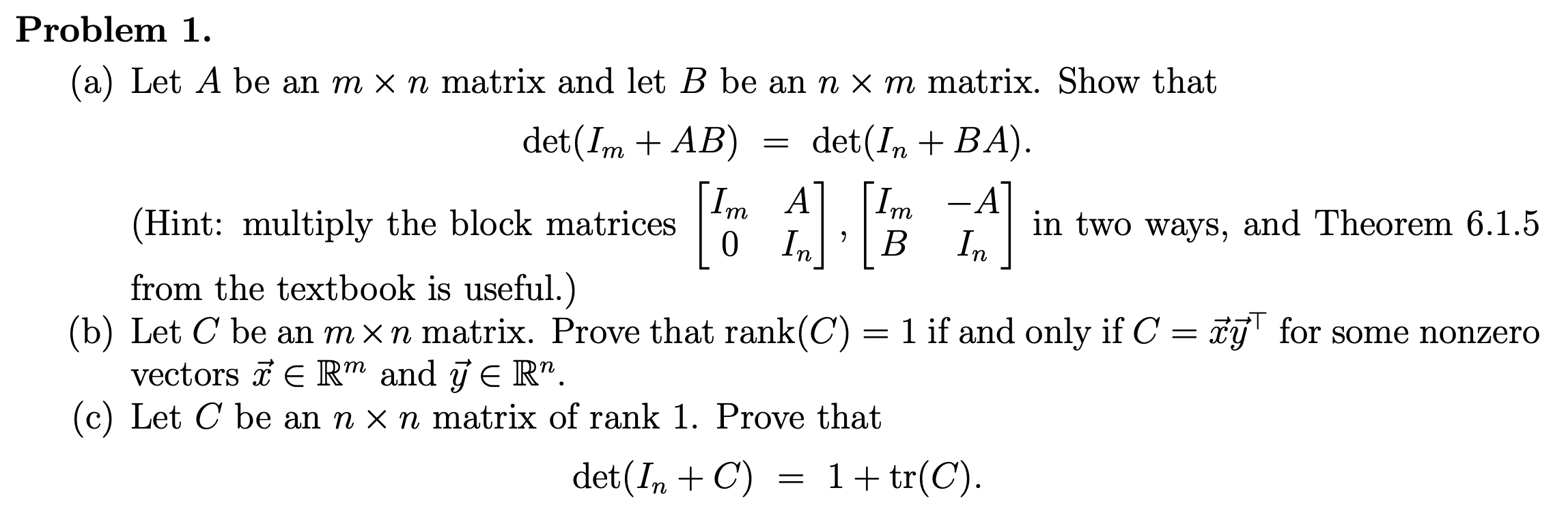 Solved = Problem 1. (a) Let A be an m x n matrix and let B | Chegg.com