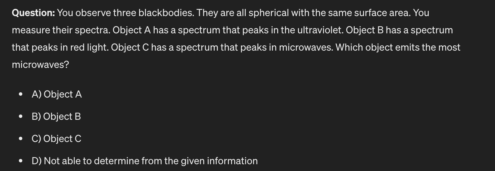 Solved Question: You observe three blackbodies. They are all | Chegg.com
