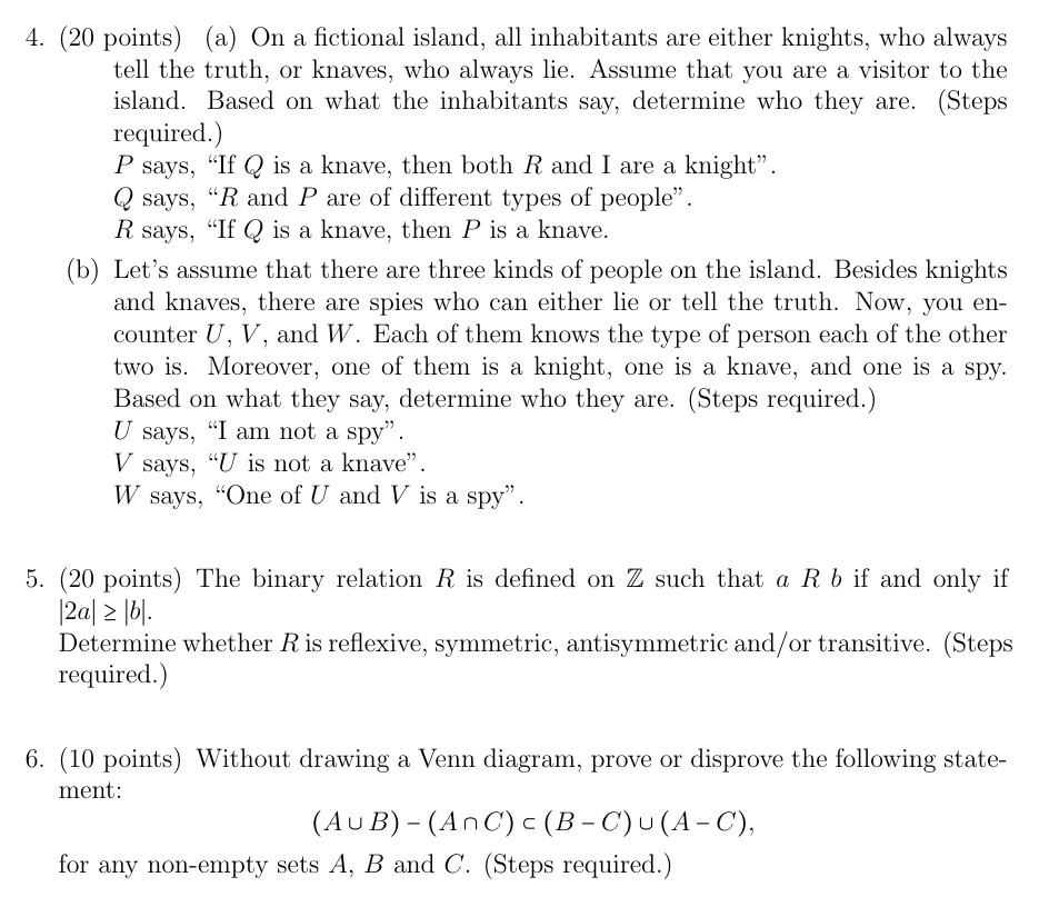 Solved 4. (20 ﻿points) (a) ﻿On a fictional island, all | Chegg.com