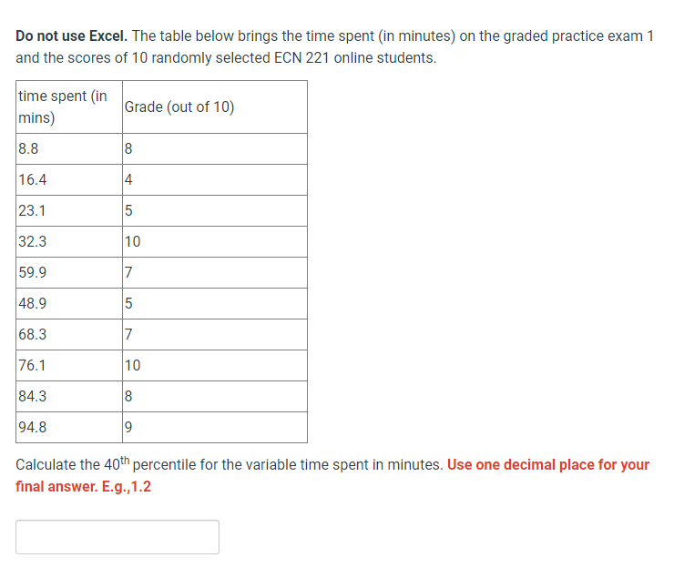 Solved Do not use Excel. The table below brings the time | Chegg.com