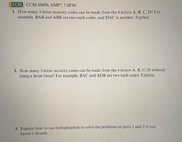 Solved 1. How many 3-letter security codes can be made from | Chegg.com