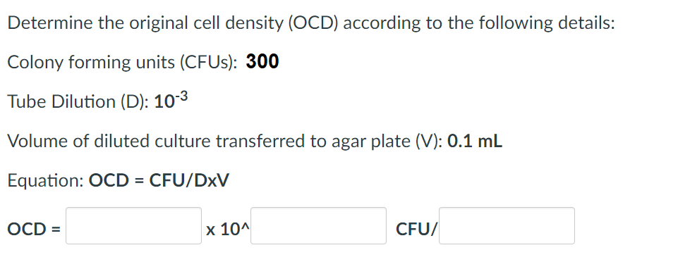 Solved Determine the original cell density (OCD) according | Chegg.com
